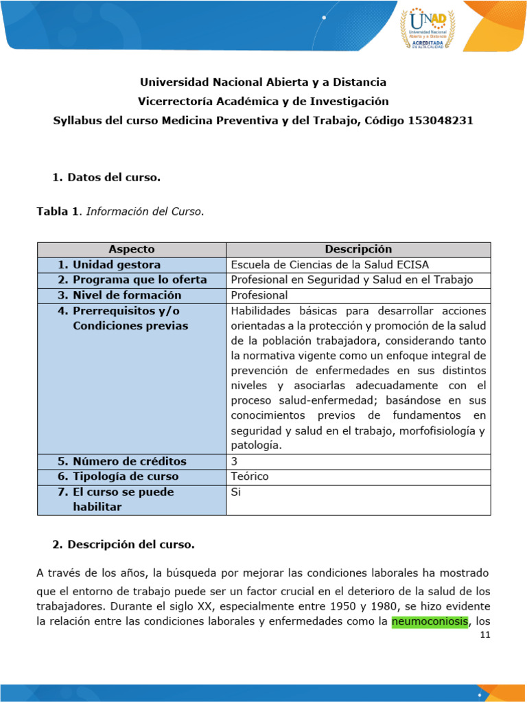 Syllabus Del Curso | PDF | Seguridad y salud ocupacional | Aprendizaje