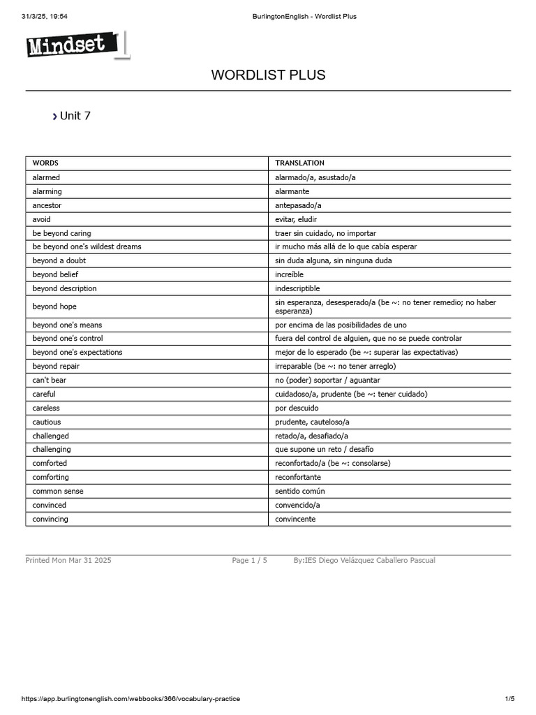 Vocabulary Unit 7 | PDF