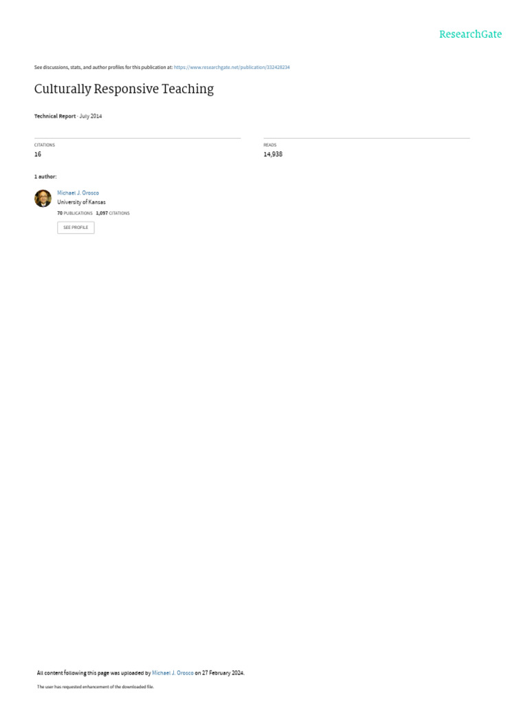 Culturally Responsive Teaching | PDF | Teachers | Critical Thinking