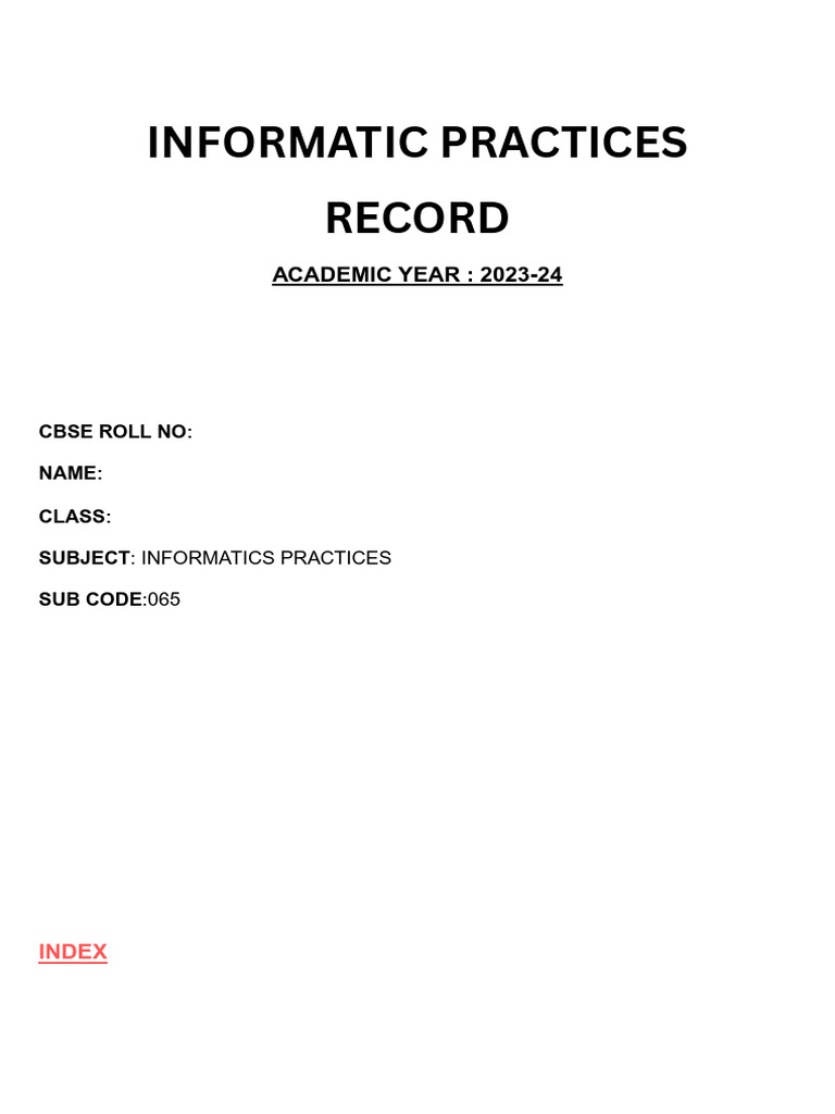 Informatics Practices Record Class 12 | PDF