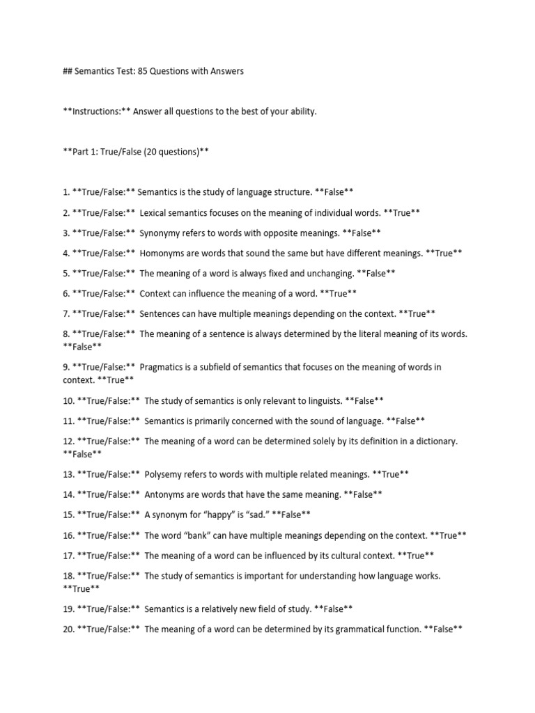 Exercise Question On Semantics | PDF | Semantics | Truth