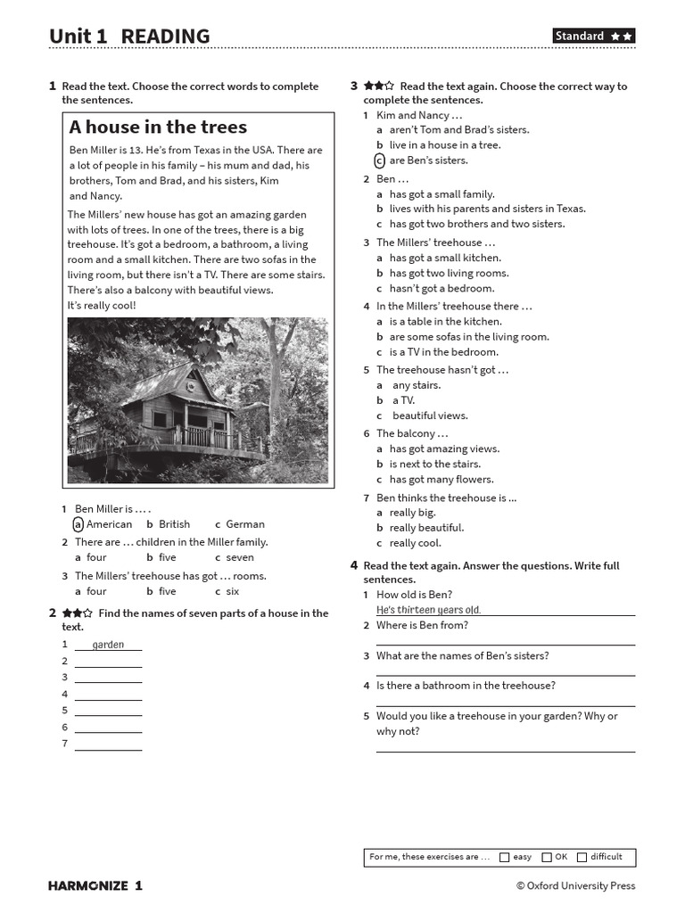 Harmonize 1 TRM Reading Unit 1 Worksheets | PDF | Room | Home