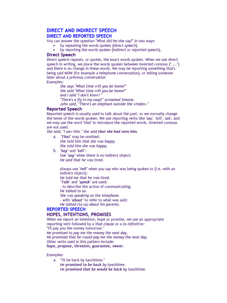 Direct and Indirect Speech | PDF | Grammatical Tense | Language Mechanics