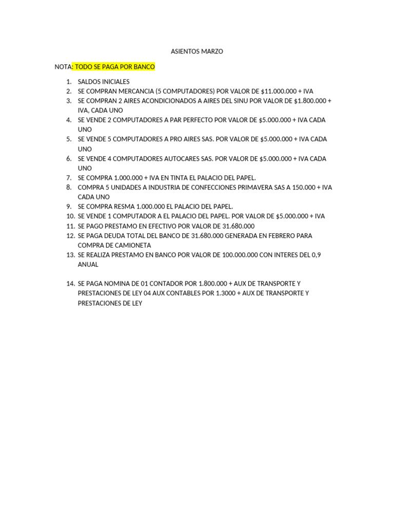 Asientos Marzo | PDF