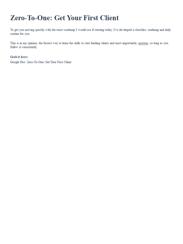 Zero To One First Client Roadmap Pdf