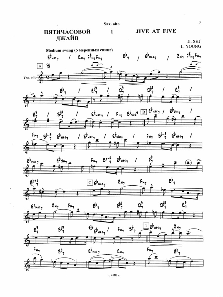 Jive at Five - Lester Young For Alto Saxophone Eb | PDF