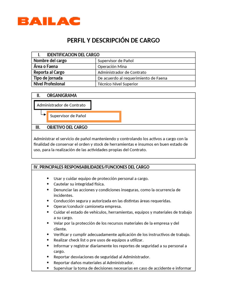 D.C - Supervisor de Pañol-1 | PDF | Logística