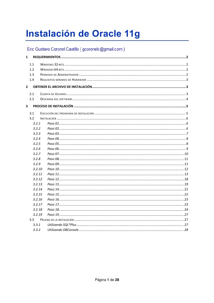 Instalación De Oracle 11g Pdf Base De Datos Oracle Computación