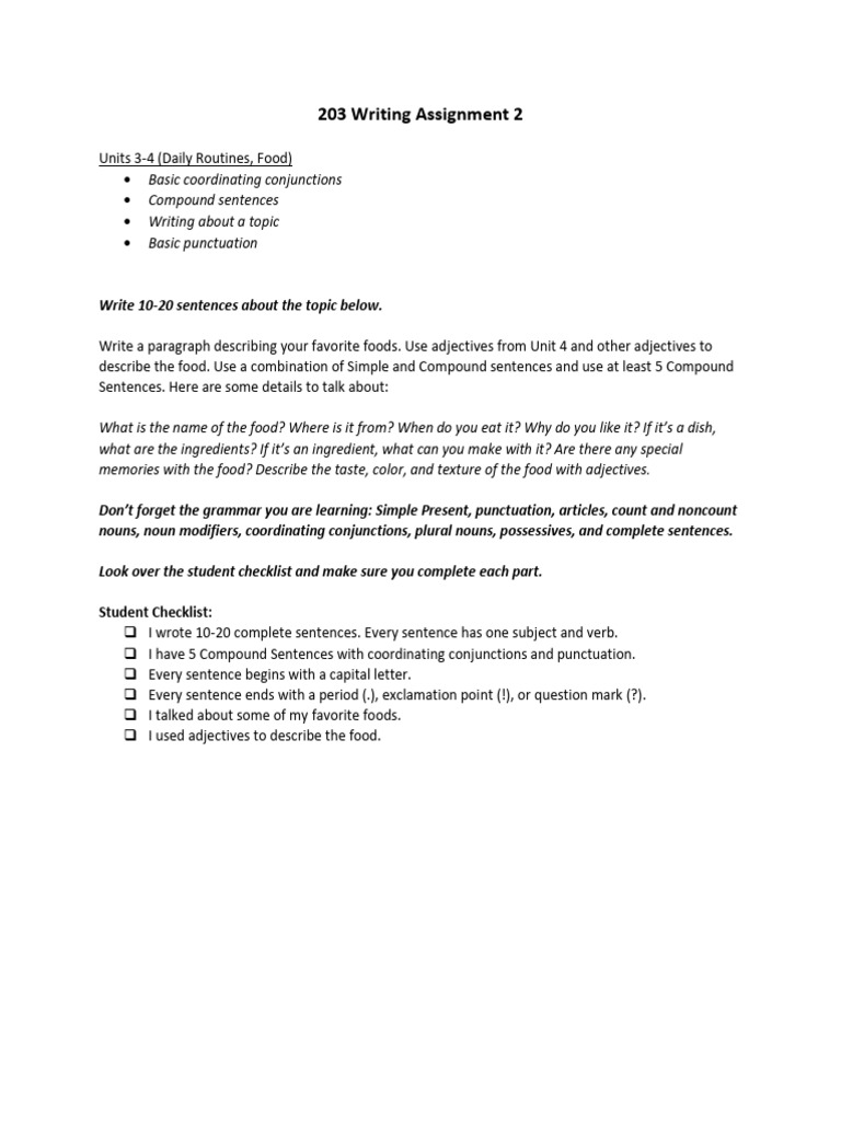 203 Writing Assignment 2 Guidelines and Rubric | PDF | Sentence ...