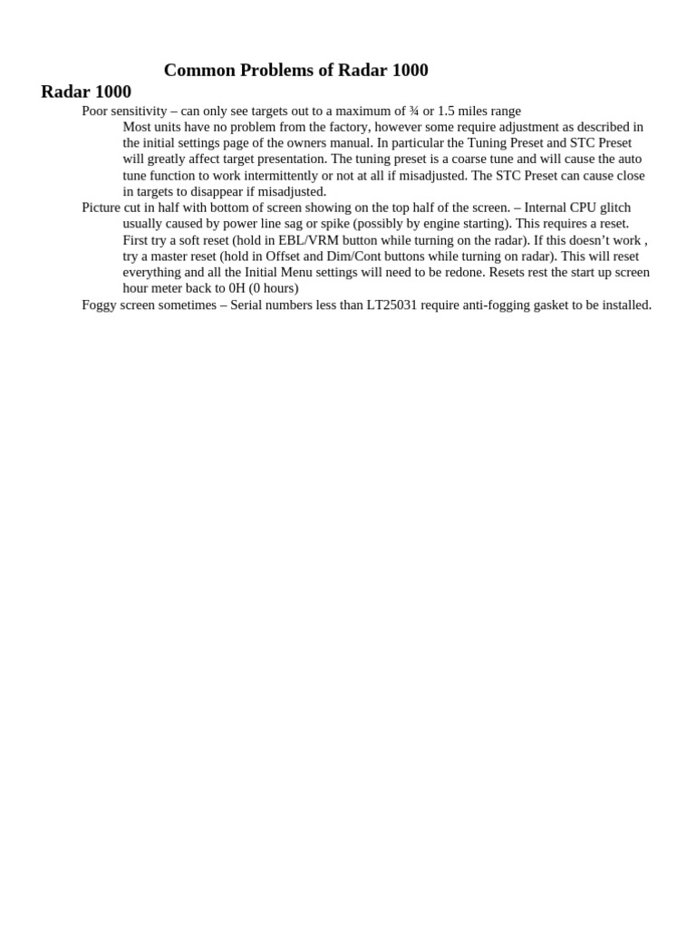 Common Problems of Radar1000 | PDF