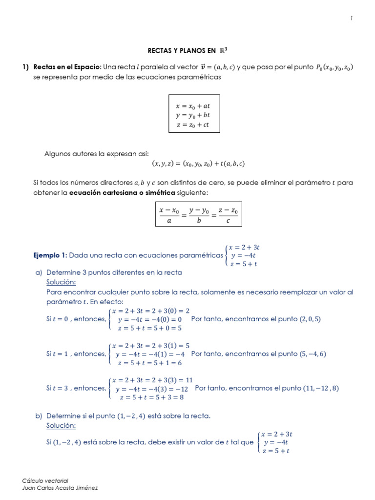 Rectas y Planos en el Espacio | PDF | Línea (geometría) | Vector Euclidiano