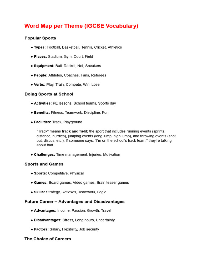 IGCSE Vocabulary-Word Maps (1) | PDF | Track And Field | Sports