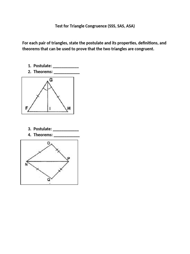 Test For Triangle Congruence Questionnaire | PDF