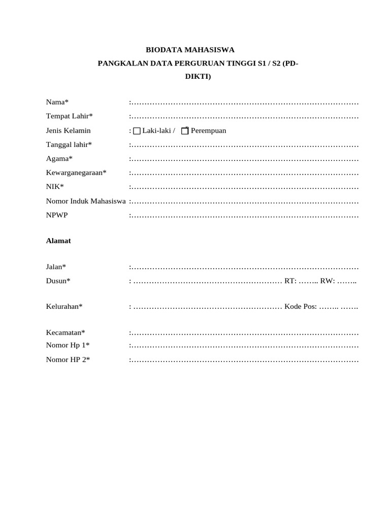Formulir Biodata Mahasiswa PPG 2025 | PDF