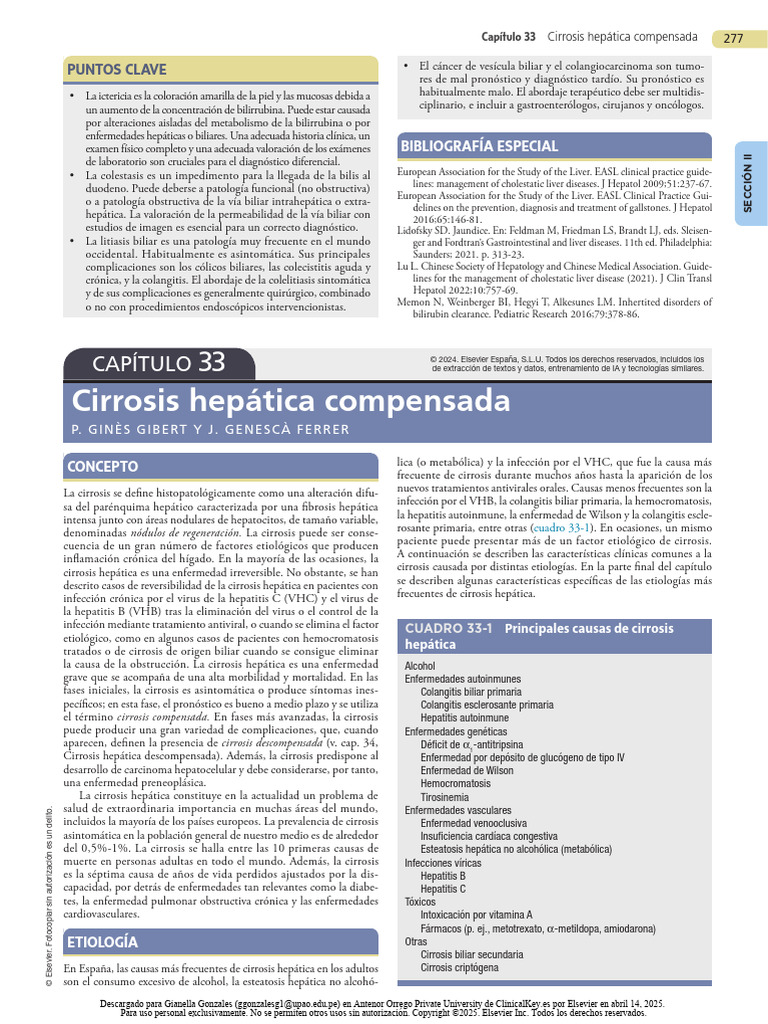 FARRERAS CAPITULO 19 Cirrosis Hepática Compensada | PDF | Cirrosis | Hepatitis