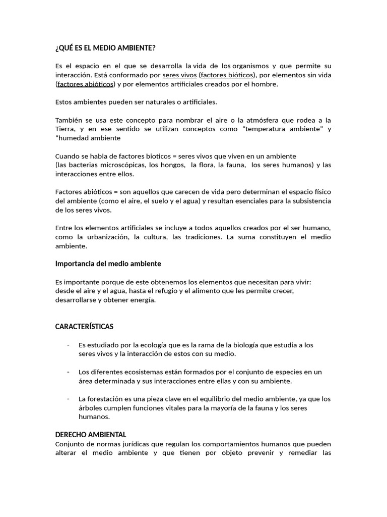 Definición y Importancia del Medio Ambiente | PDF | Organismos ...