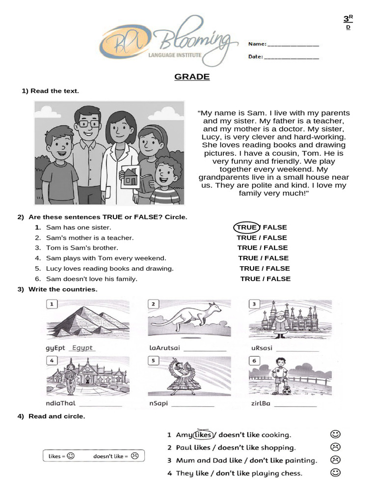 3RD Grade Exam Unit 1-2 | PDF