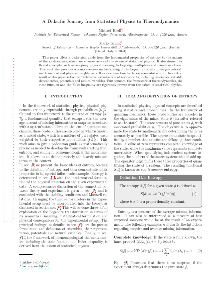A Didactic Journey from Statistical Physics to Thermodynamics | PDF | Statistical Mechanics ...