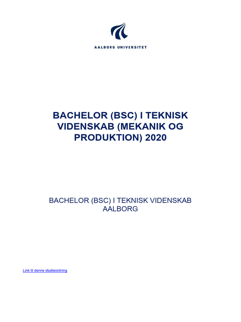 Bachelor BSc i Teknisk Videnskab Mekanik Og Produktion 2020 | PDF