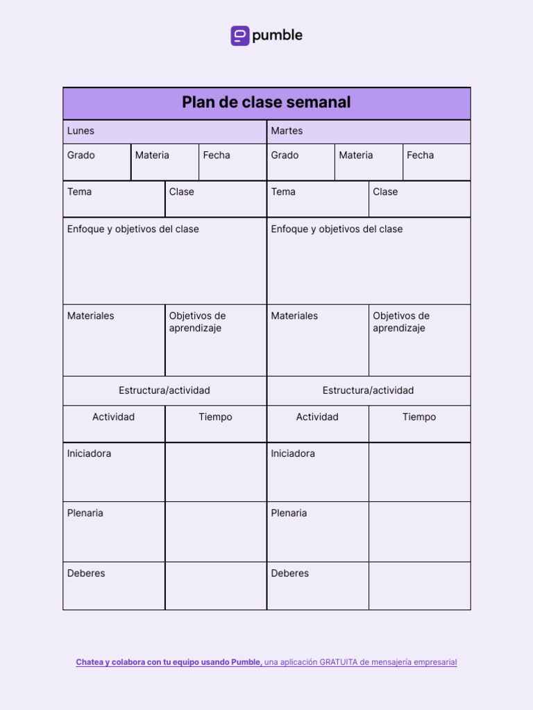 Plan de Clase Semanal Estructurado | PDF | Aprendizaje | Modificación ...
