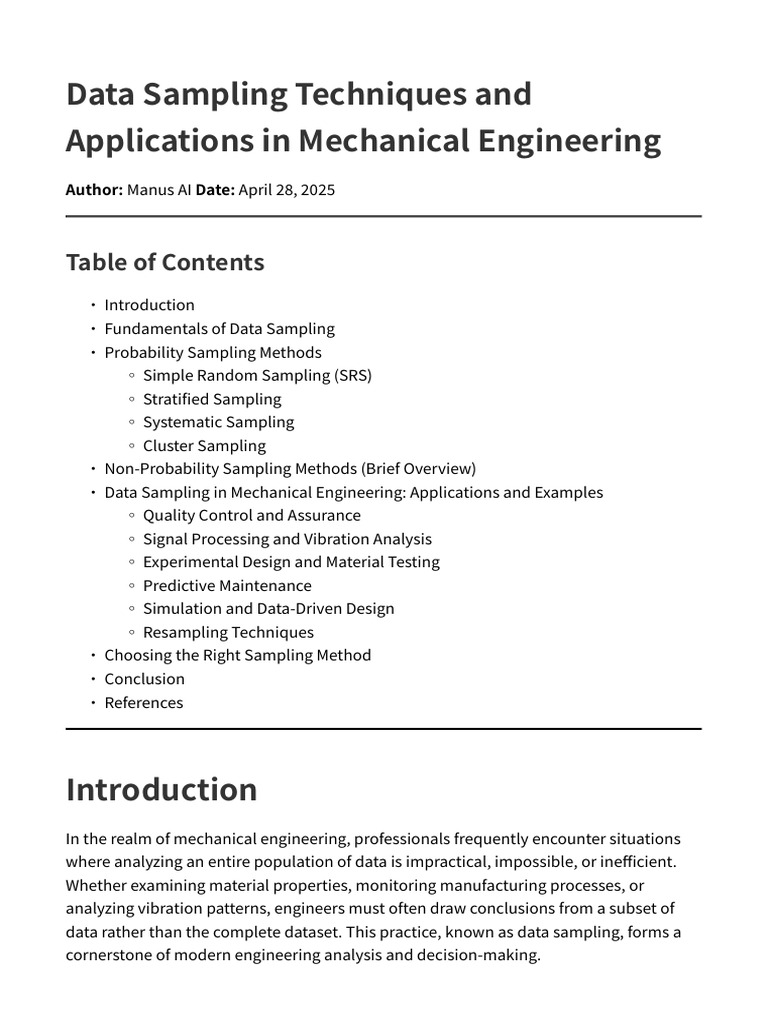 Data Sampling Techniques and Applications in Mechanical Engineering ...
