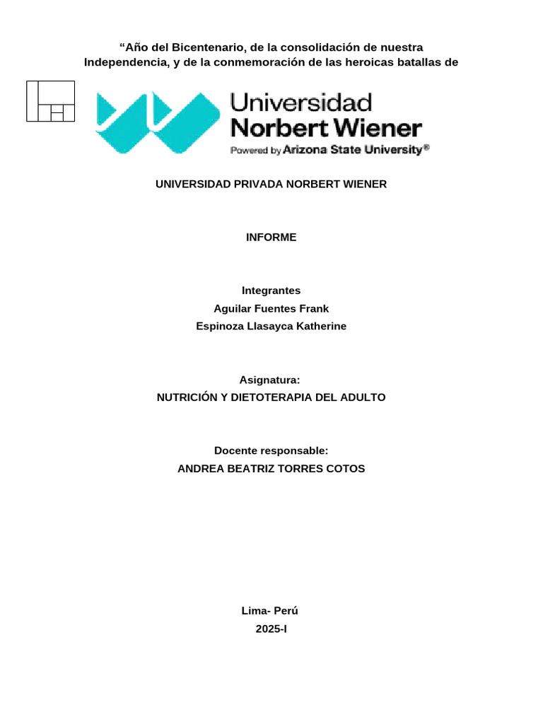Universidad Privada Norbert Wiener | PDF | Dieta | Pérdida de peso