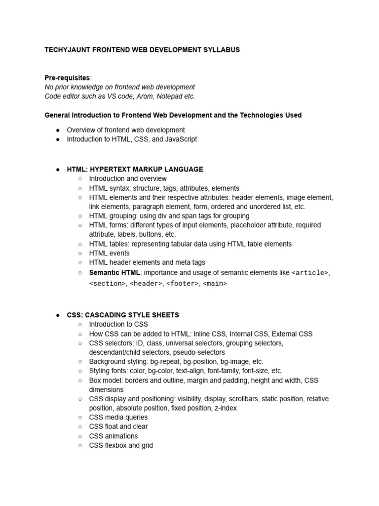 Frontend Web Development Launchpad Outline Yfujwr | PDF | Html | Html ...