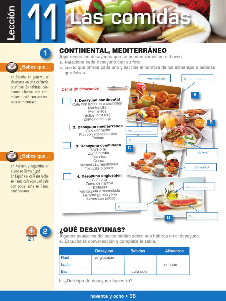 Comidas y Desayunos en España | PDF | Almuerzo | Cocina