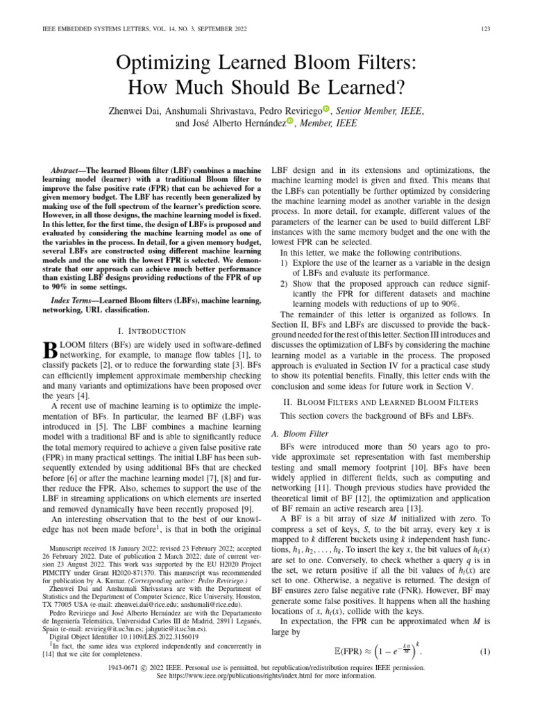 Optimizing Learned Bloom Filters How Much Should Be Learned | PDF | Machine Learning | Algorithms