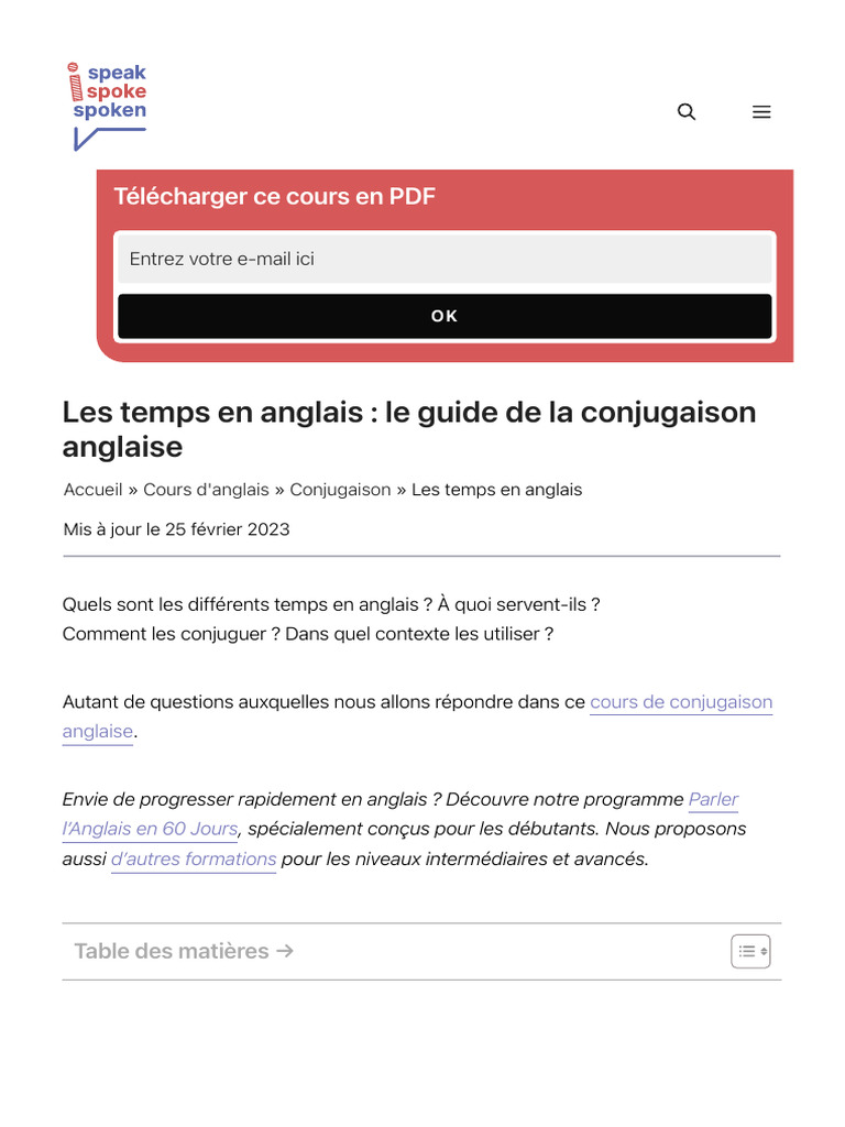 Guide de la conjugaison anglaise PDF | PDF | Verbe | Grammaire