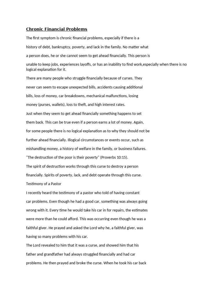 Chronic Financial Problems | PDF | Salvation | Deliverance Ministry