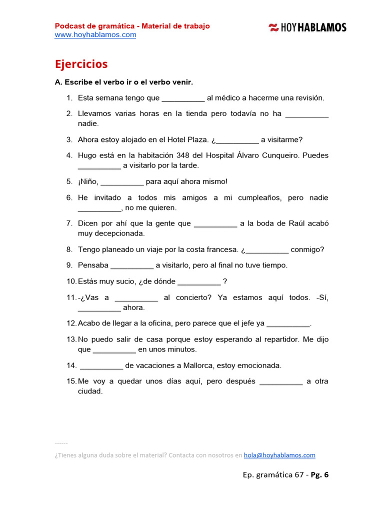 IIr y Venir Ejercicios | PDF