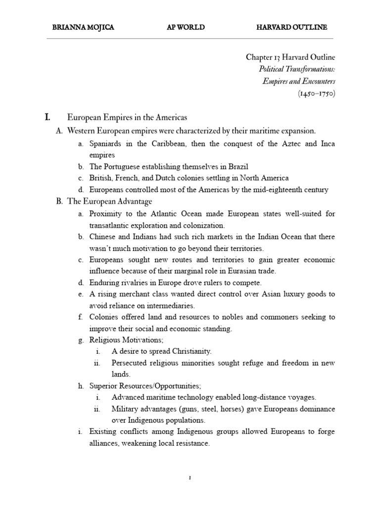 Brianna Mojica's Chapter 13 Harvard Outline | PDF | European ...
