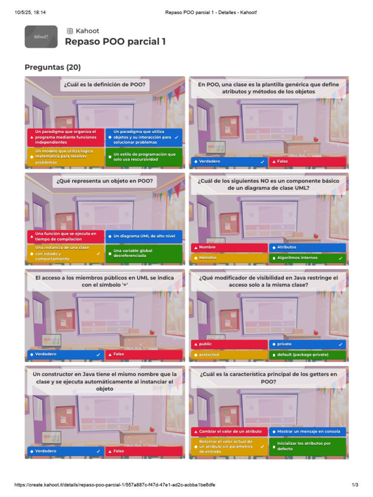 Repaso POO parcial 1 - Detalles - Kahoot! | PDF | Programación ...