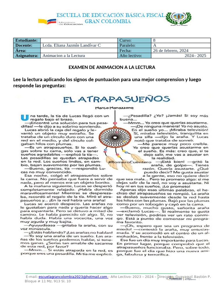 EXAMEN de Animacion A La Lectura SUPLE | PDF