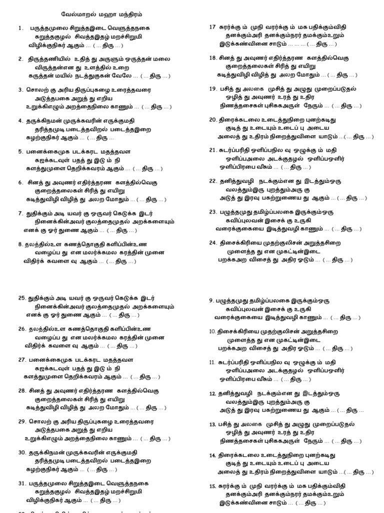 Vel Maaral Maha Manthiram New 1 | PDF