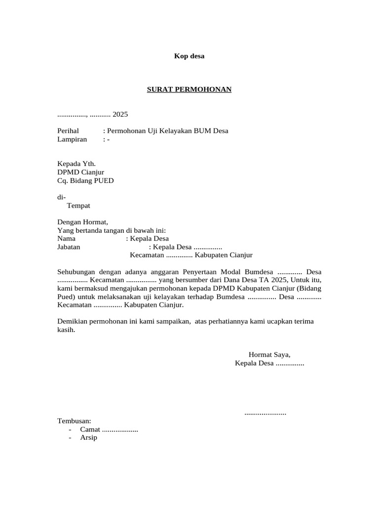 SURAT PERMOHONAN Uji Kelayakan | PDF