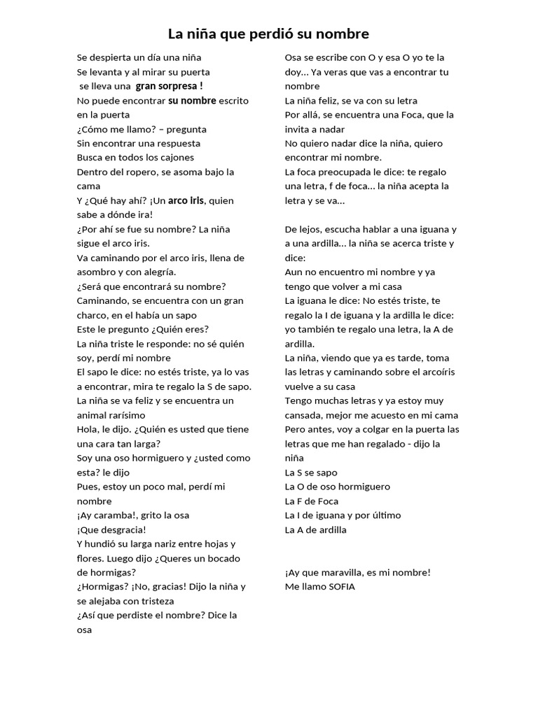 La niña que perdió su nombre | PDF