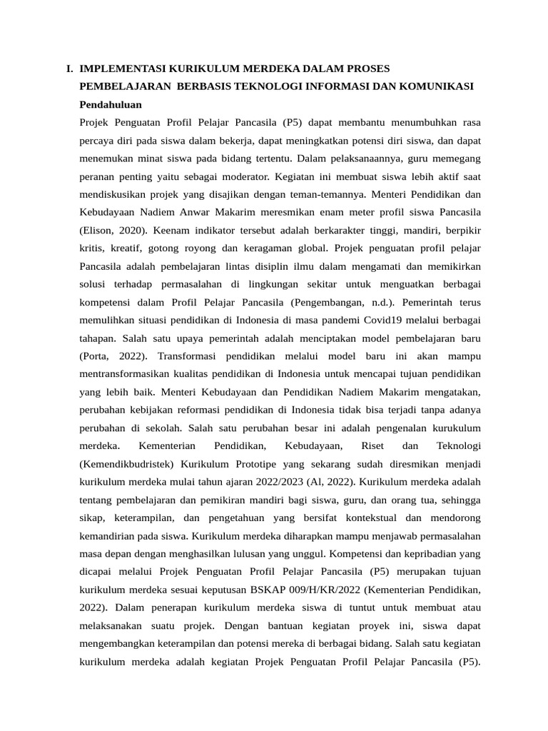 IMPLEMENTASI KURIKULUM MERDEKA DALAM PROSES PEMBELAJARAN BERBASIS TEKNOLOGI INFORMASI DAN ...