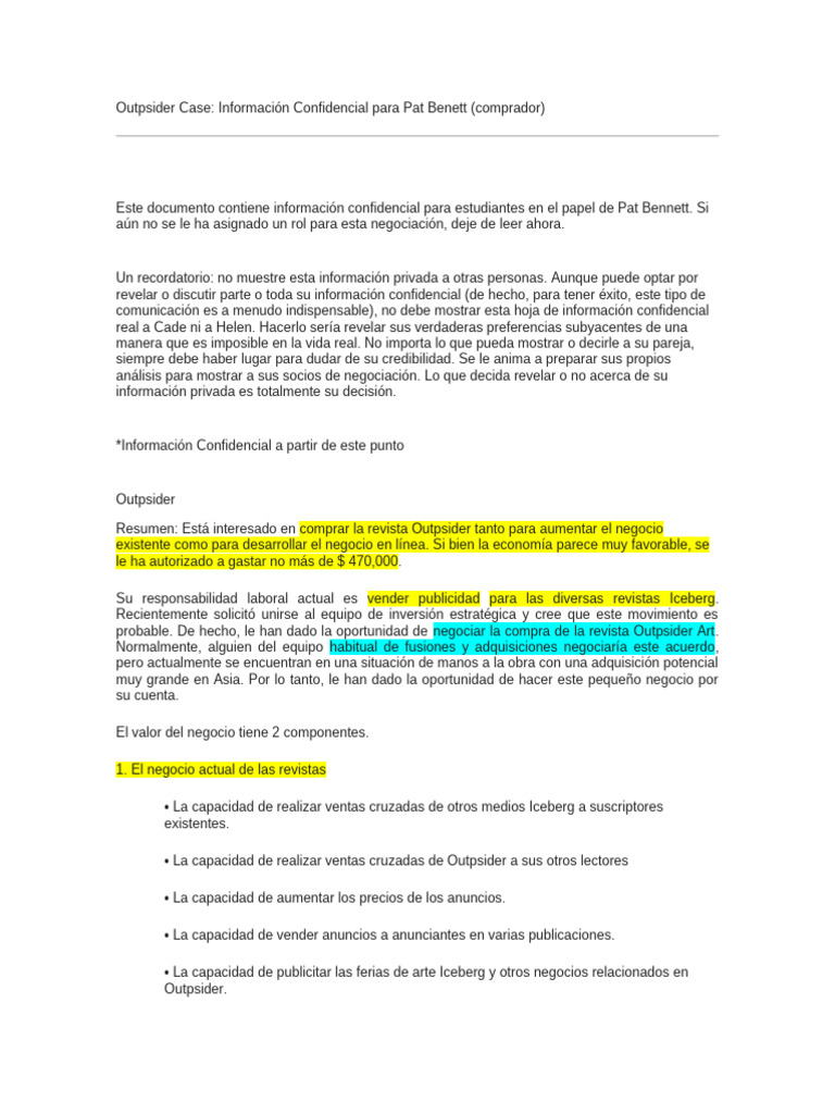 Información Confidencial para Pat Bennett | PDF | Economias