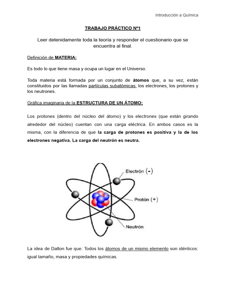Actividad 1 - Atomos y Mol-Culas | PDF | Elementos químicos | Química