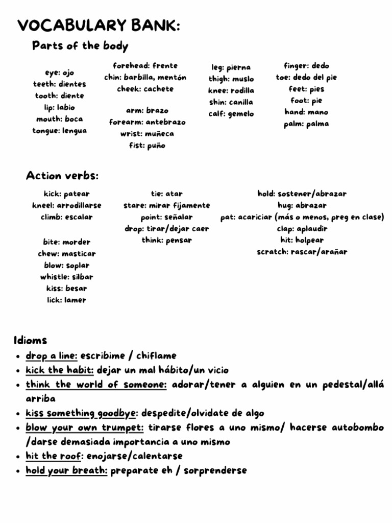 action verbs VOCABULARY BANK | PDF