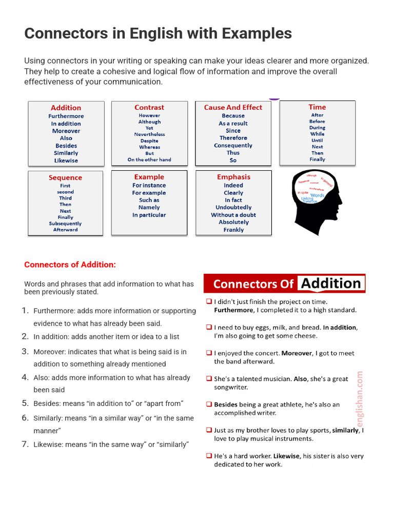 Connectors in English With Examples | PDF