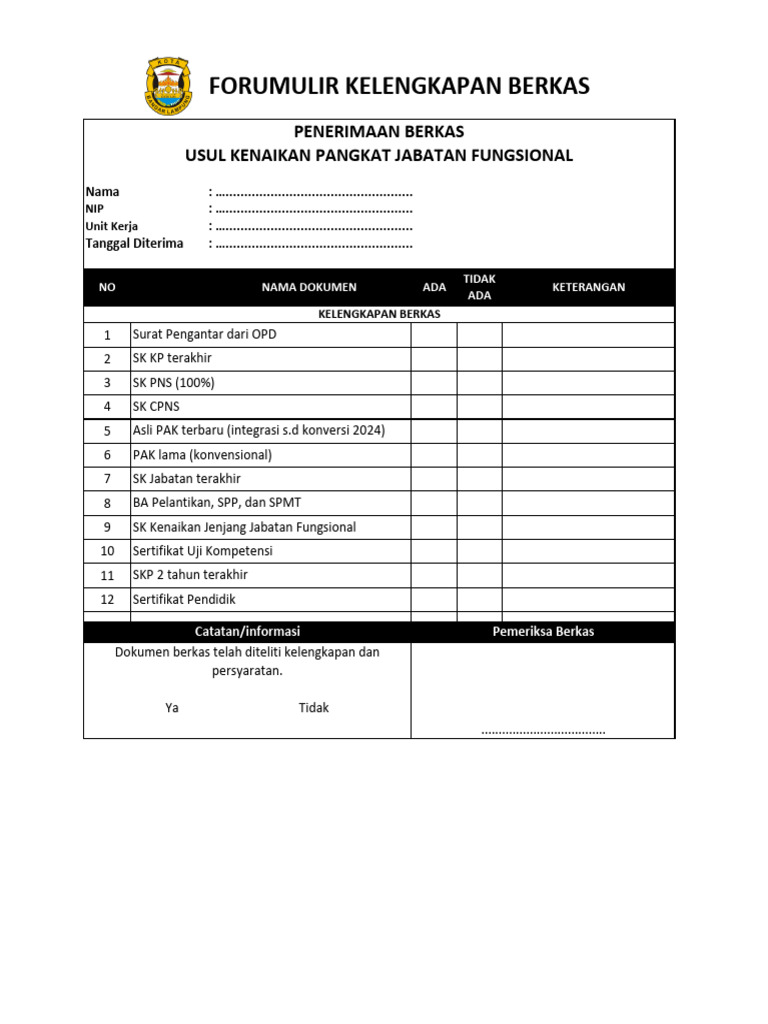 Form Ceklis Jabatan Fungsional | PDF