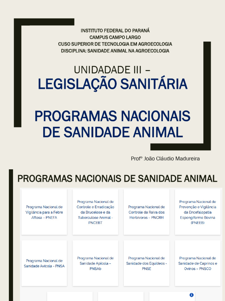 UNIDADADE III - Programas Nacionais de Sanidade Animal | PDF