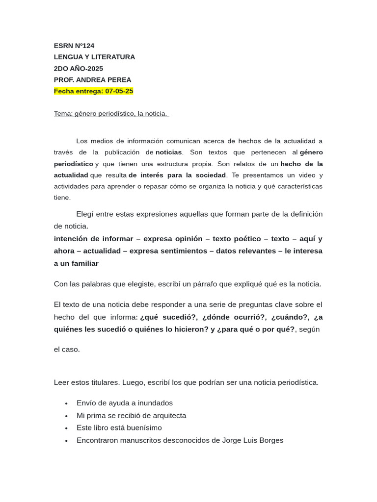Estructura y partes de una noticia | PDF