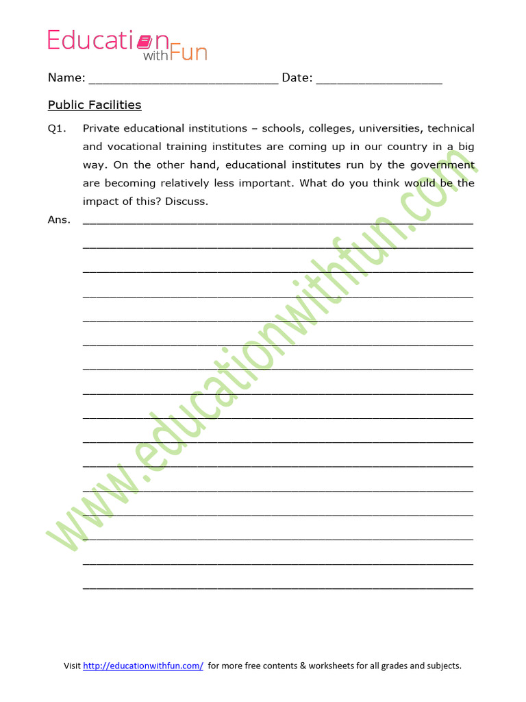 Public Facilities Worksheet 8 | PDF | Intelligence