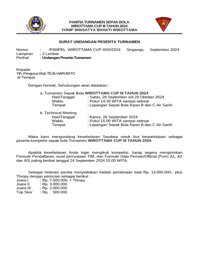 Undangan Turnamen Sepak Bola Edit | PDF