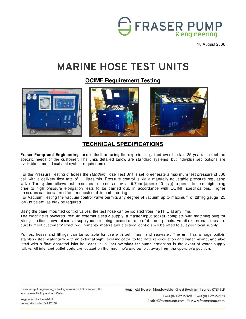 Marine Hose Test Unit Specifications | PDF | Valve | Trailer (Vehicle)