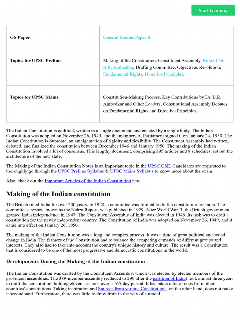 Making of The Indian Constitution - Constituent Assembly & More - UPSC ...
